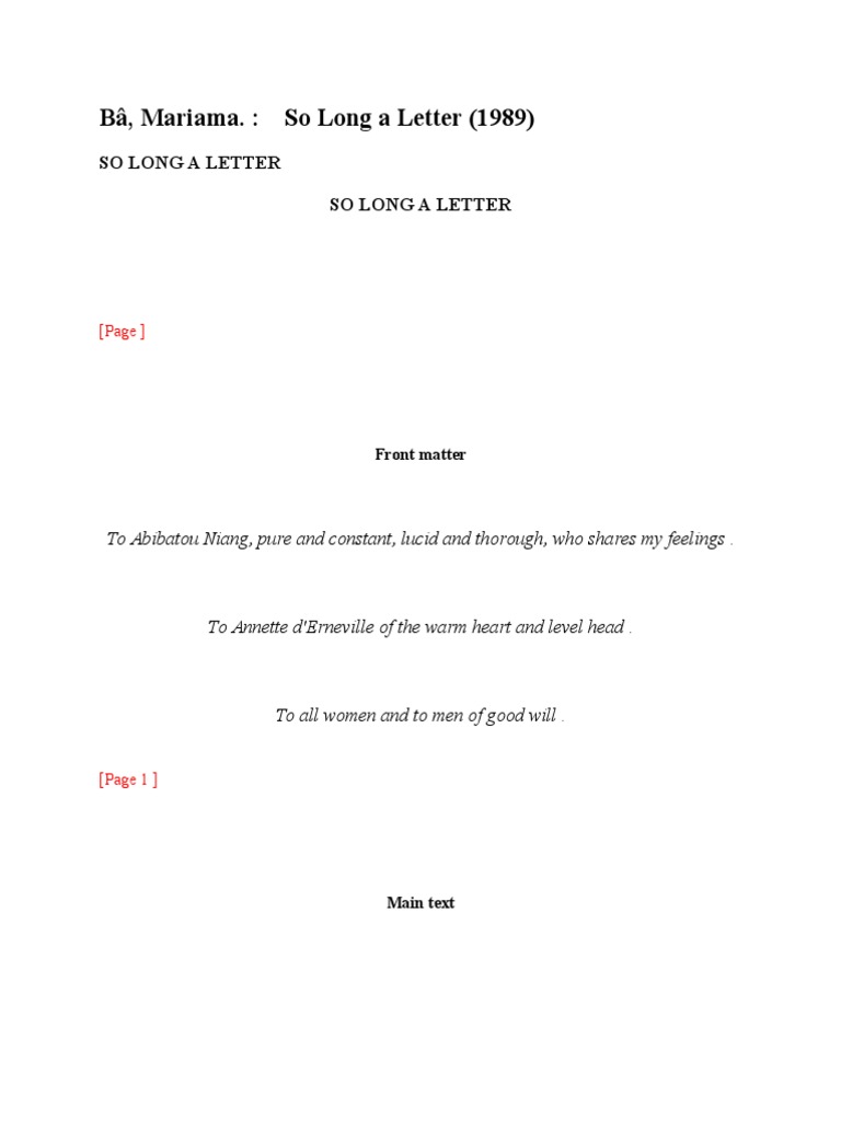 So Long A Letter | PDF