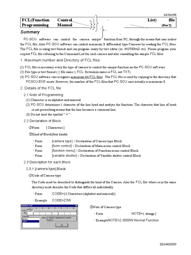 FCL (Function Control List) File Programming Manual: 1. Maximum Number ...