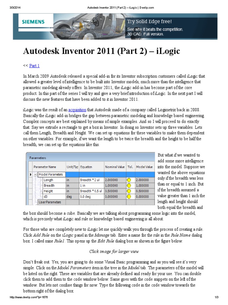 Autodesk Inventor 2011 iLogic Guide | PDF | Dialog Box | Equations