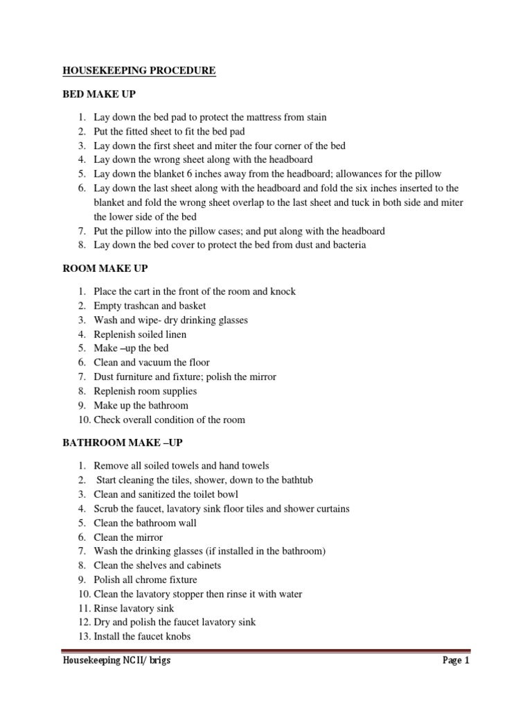 Housekeeping Procedure | Housekeeping | Bed