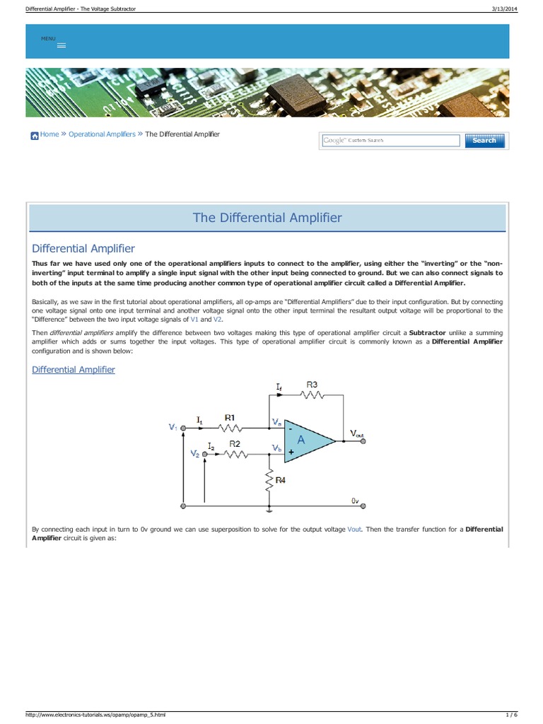Differential Amplifier - The Voltage Subtractor | PDF | Operational Amplifier | Amplifier