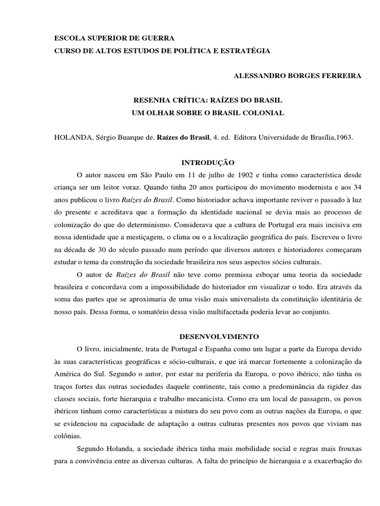 Resenha Critica Do Livro Raizes Do Brasil | PDF | Brasil | Portugal