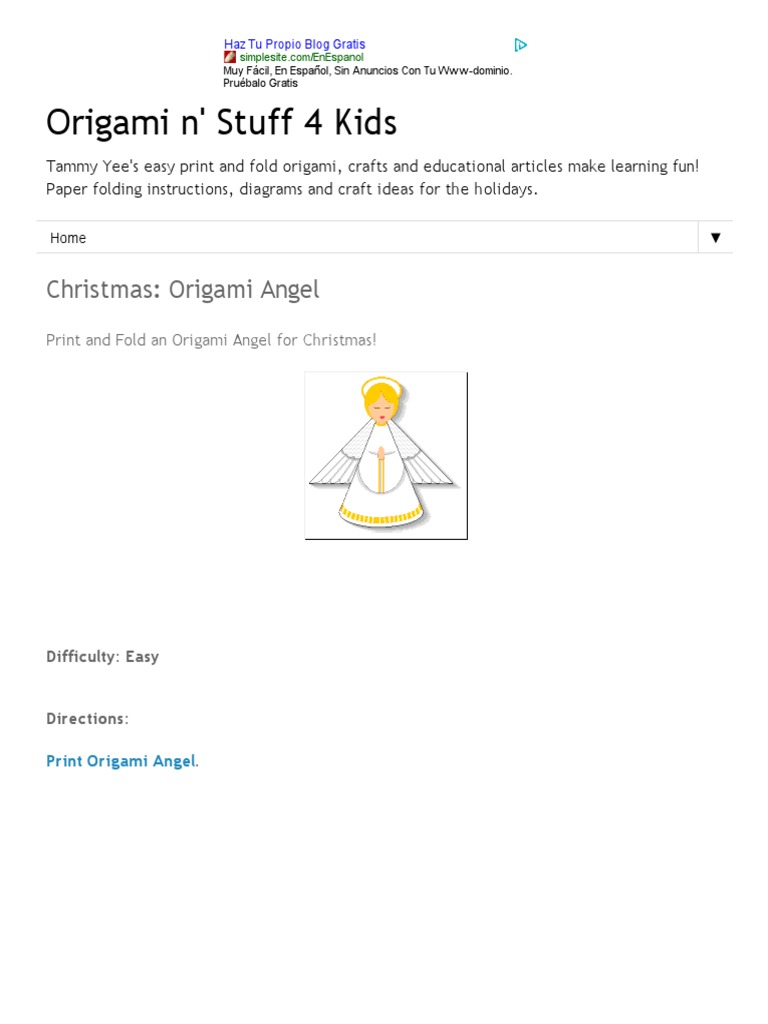 Origami N' Stuff 4 Kids - Christmas - Origami Angel | PDF | Home & Garden