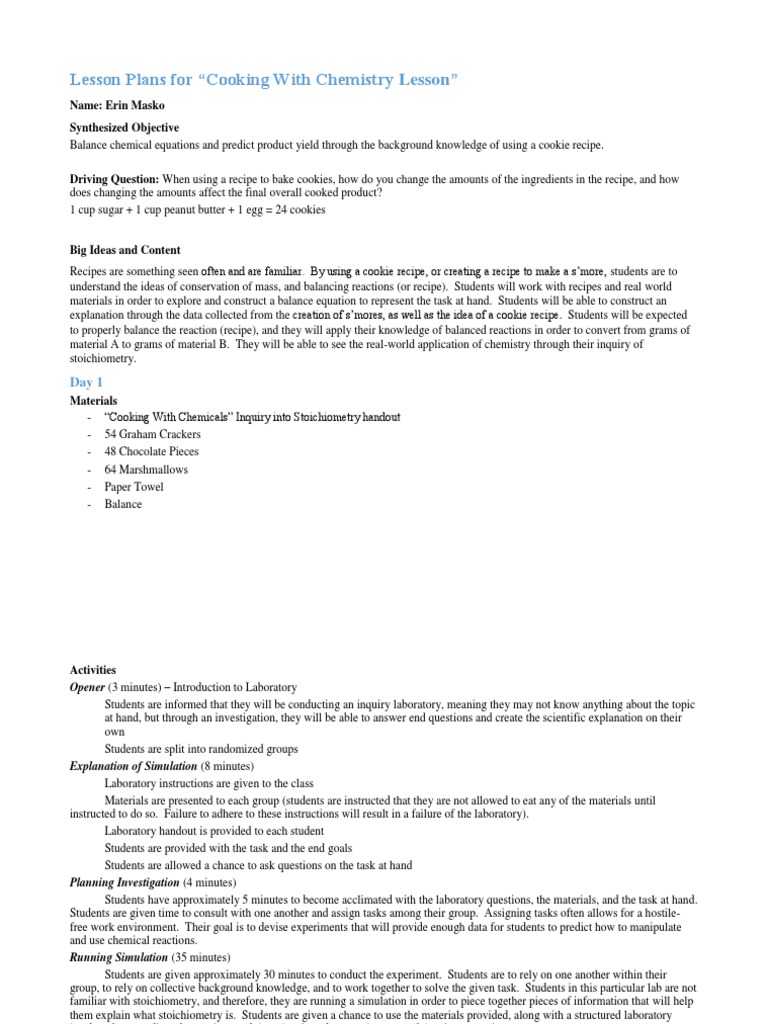 3 Day Annotated Lesson Plans | PDF | Stoichiometry | Experiment