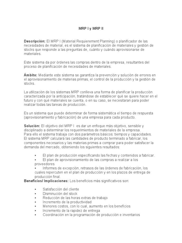 MRP I y MRP II: Comparativa y Beneficios | PDF