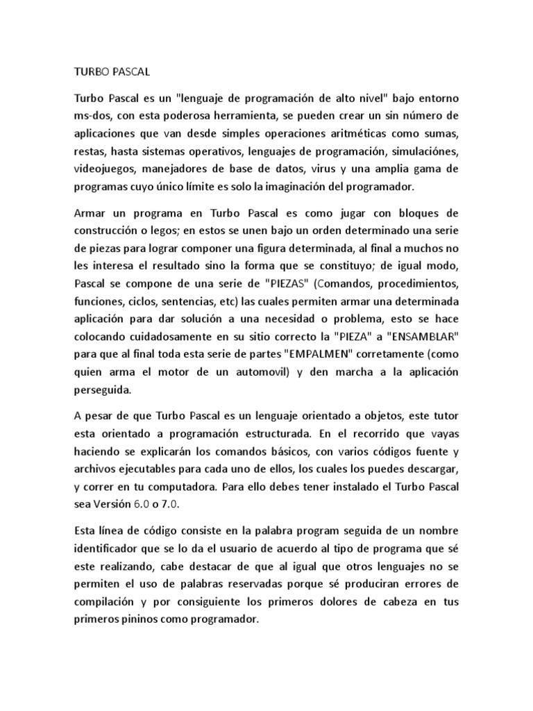 Turbo Pascal | PDF | Archivo de computadora | Programa de computadora