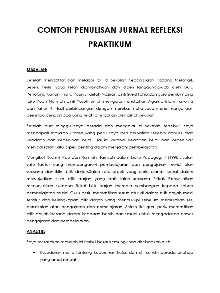 Contoh Penulisan Jurnal Refleksi Praktikum | PDF
