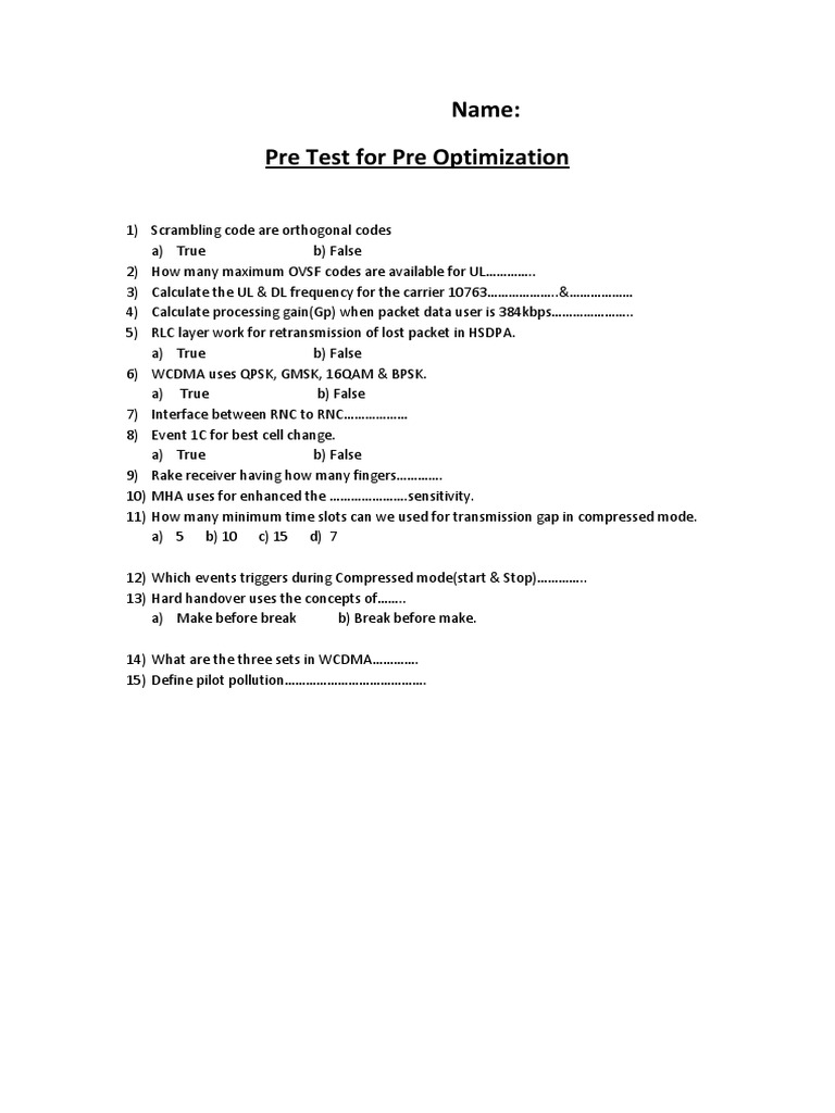 Pre Optimization Test Questions | PDF