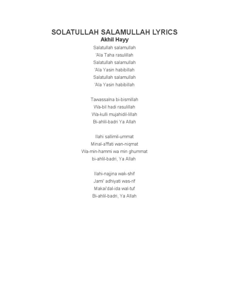 Solatullah Salamullah Lyrics | PDF