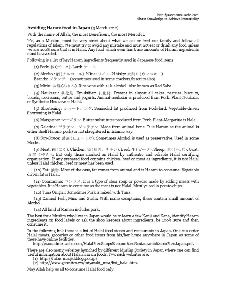 Avoiding Haram Foods in Japan | PDF | Pork | Foods