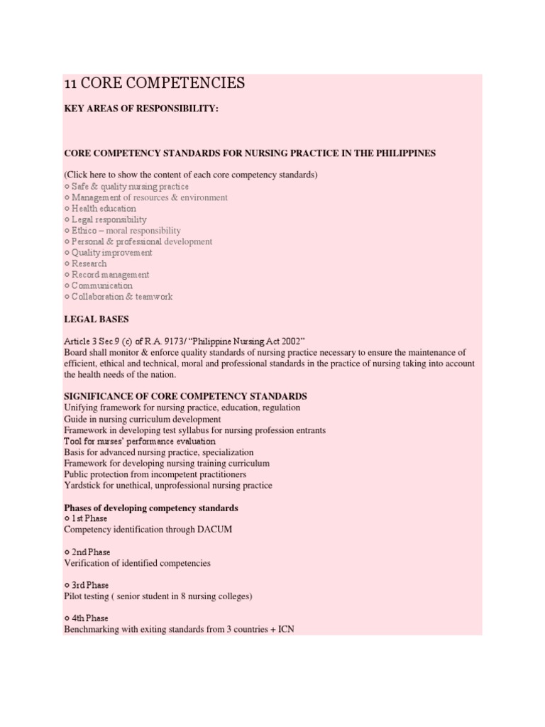 11 Core Competencies | PDF | Nursing | Competence (Human Resources)