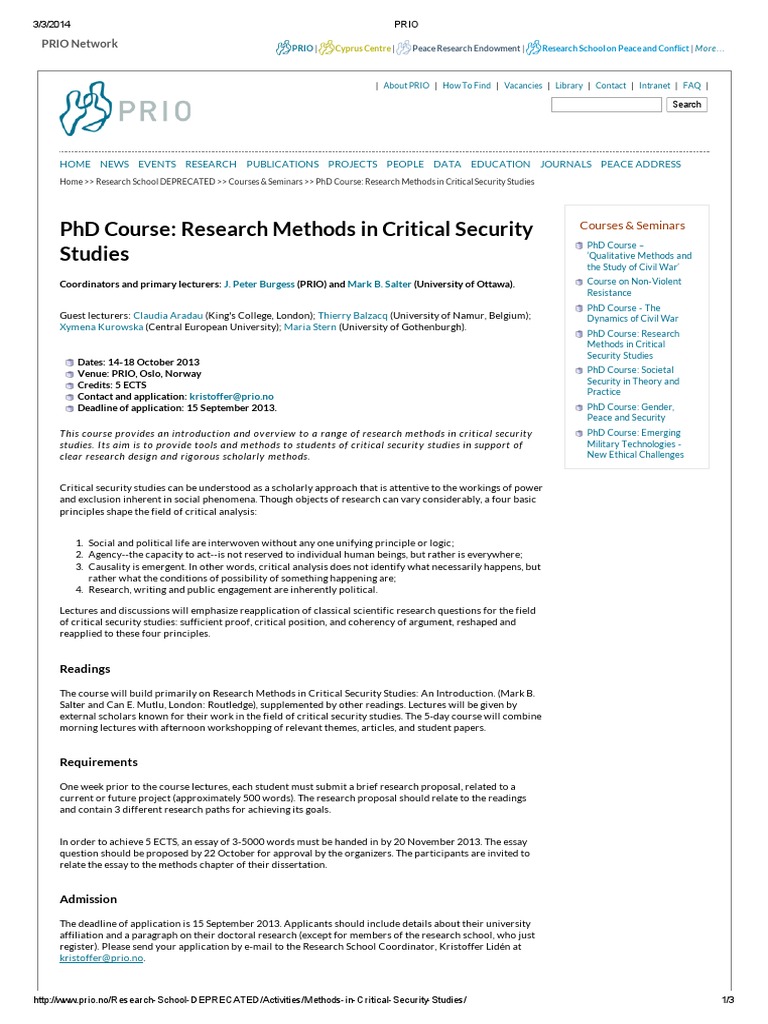 Critical Security Studies Methods Course | PDF | Doctor Of Philosophy ...