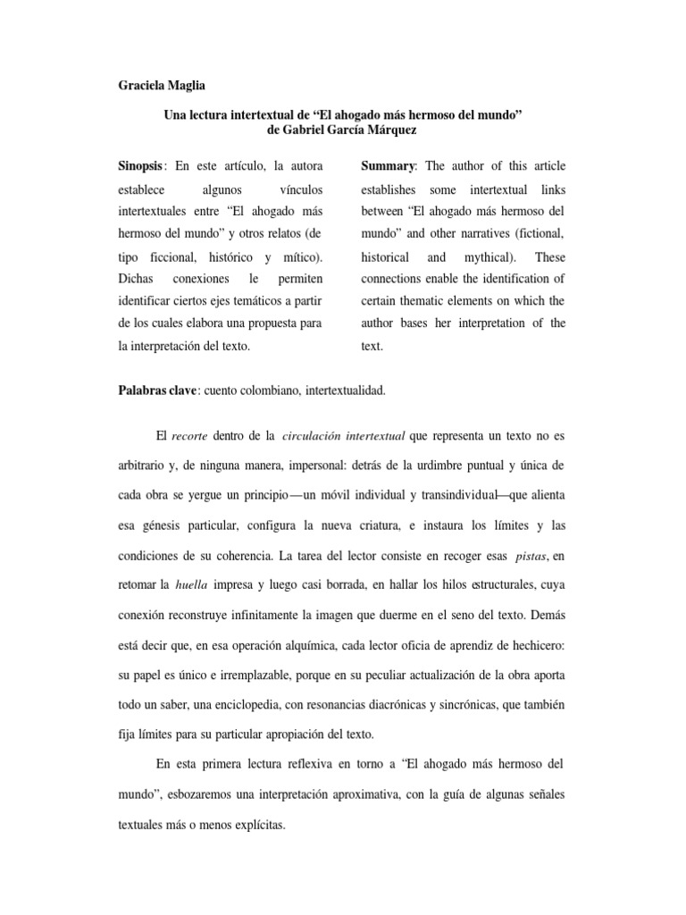 Intertextualidad en "El ahogado más hermoso" | PDF