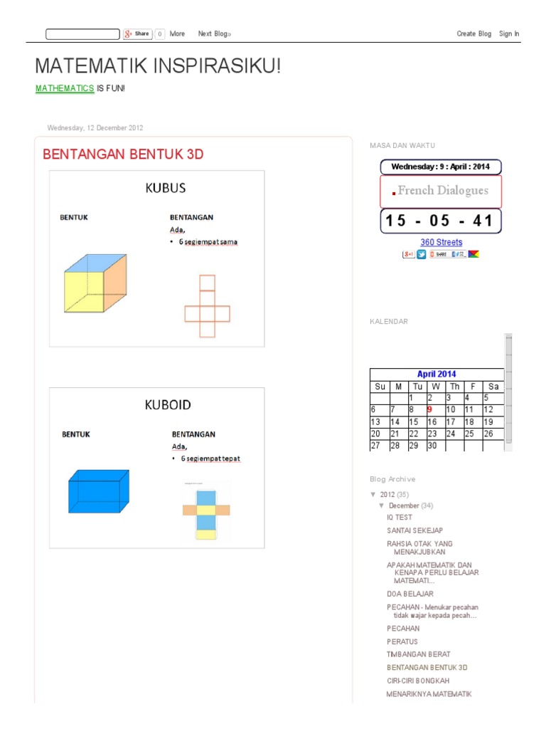 Matematik Inspirasiku! - Bentangan Bentuk 3d | PDF
