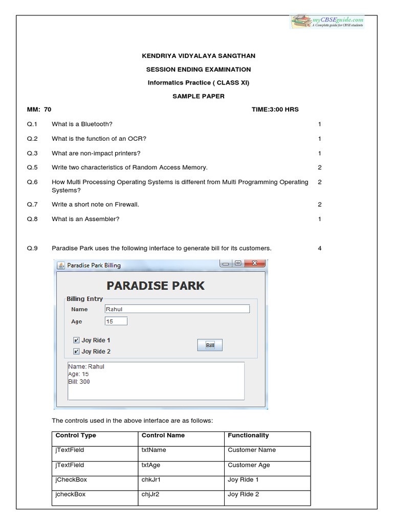 CBSE Class 11 Informatics Practices Sample Paper-01 (Solved) | PDF | Central Processing Unit ...