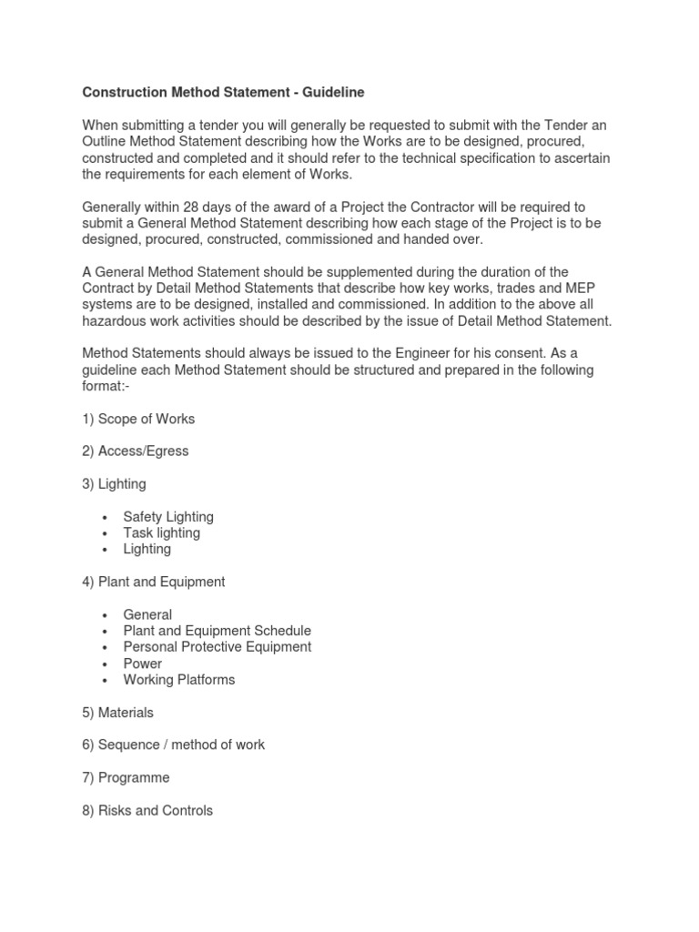 Construction Method Statement | General Contractor | Procurement