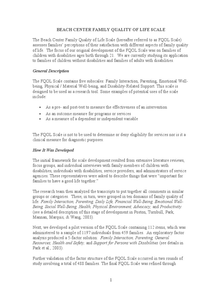 Assessing Family Quality of Life: Development and Psychometric ...