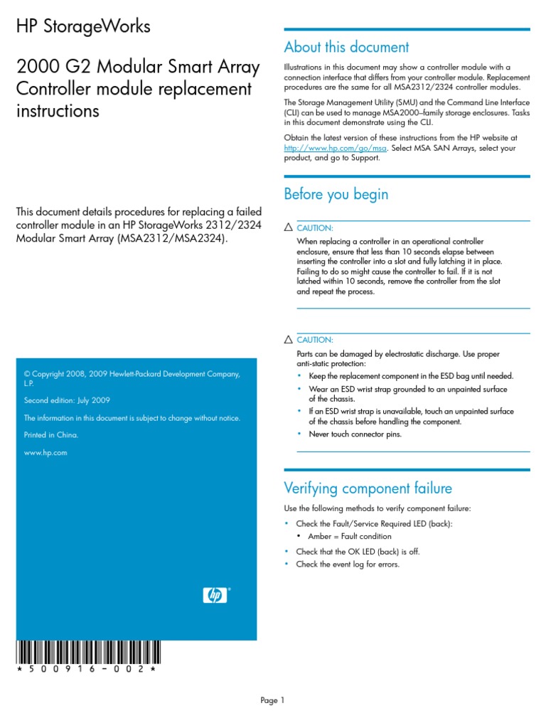 MSA2000 Controller Replacement | PDF | Electrostatic Discharge | Computer Architecture