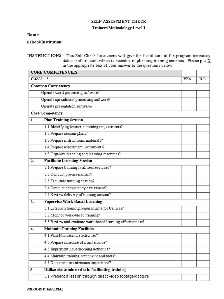 Self-Assessment of Training Competencies and Learning Styles | PDF ...