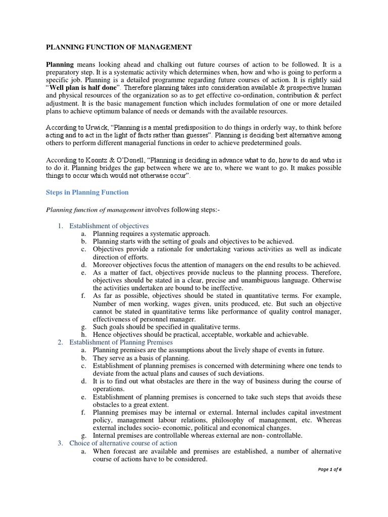 Planning Function of Management PPM | PDF | Goal | Employment