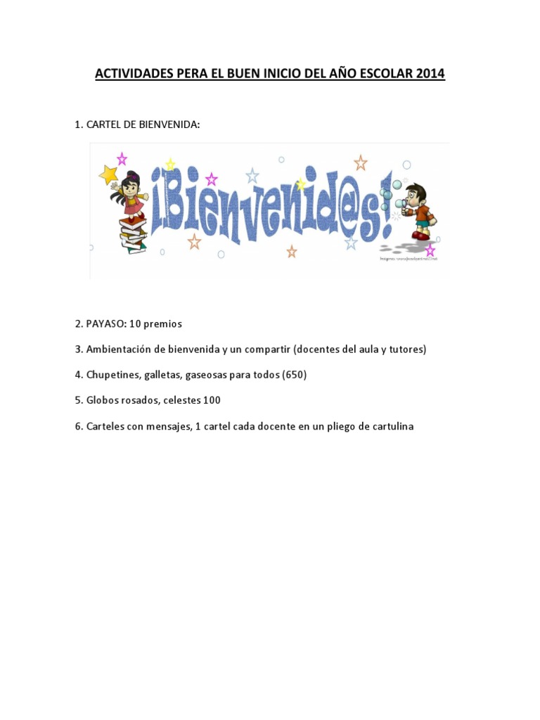 Actividades Pera El Buen Inicio Del Año Escolar 2014 | PDF