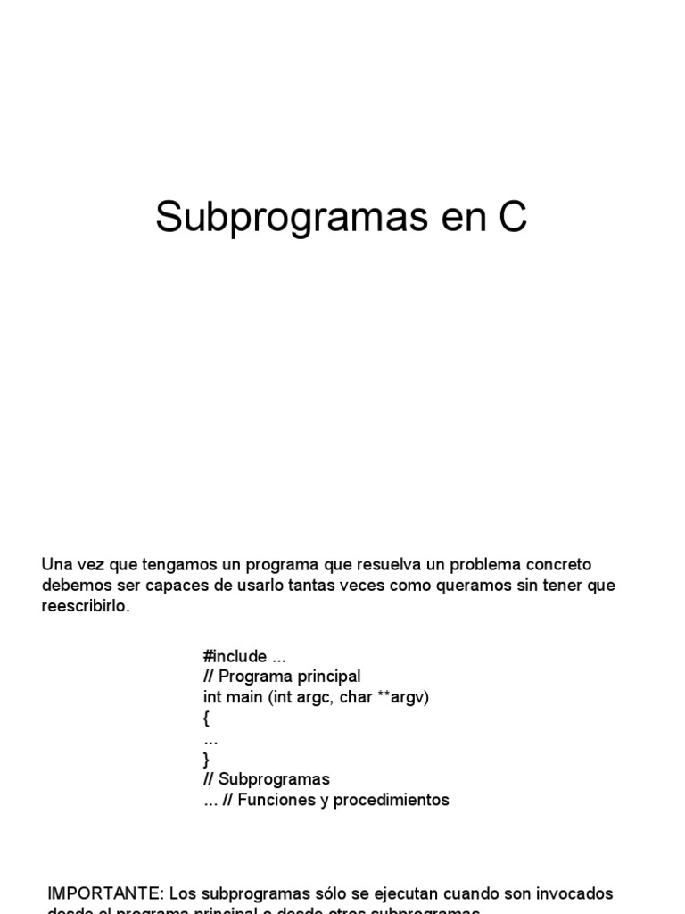 Subprogramas en C | PDF | Puntero (Programación de computadora) | Programación de computadoras