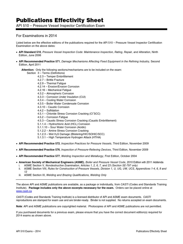 API 510 Effectivity Sheet | PDF | Corrosion | Hydrochloric Acid