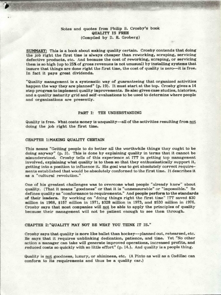 Quality Is Free. Summary | PDF