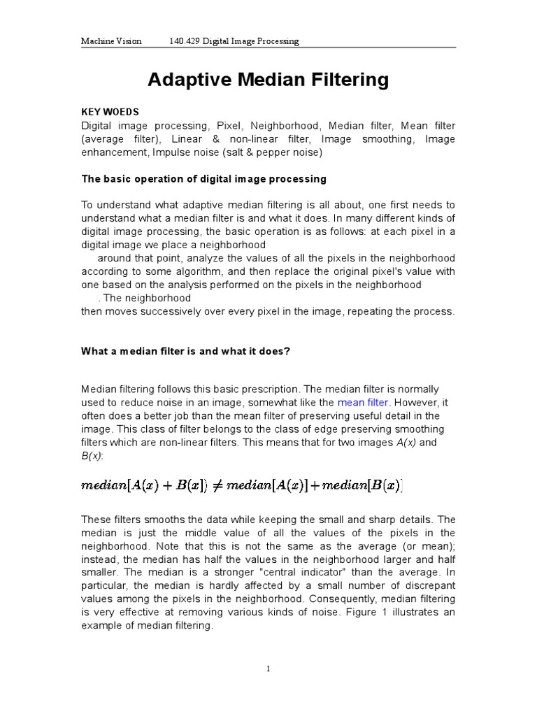 Adaptive Median Filtering | Download Free PDF | Pixel | Median