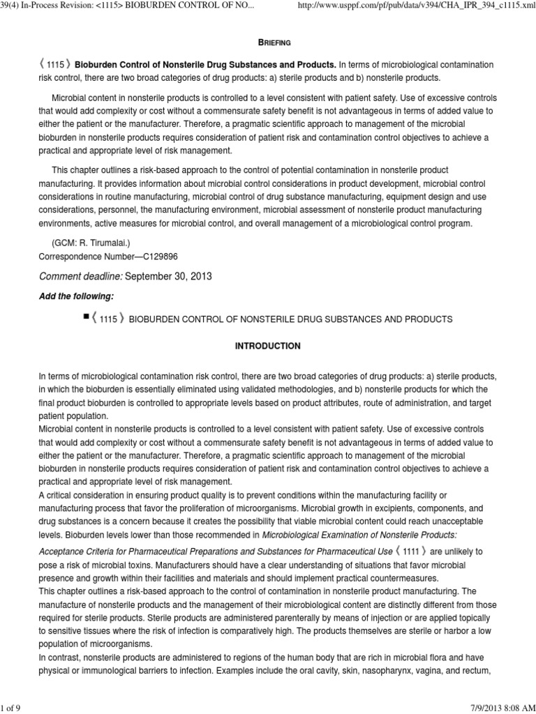 394 in Process Revision 1115 Bioburden Control of Nonsterile Drug ...
