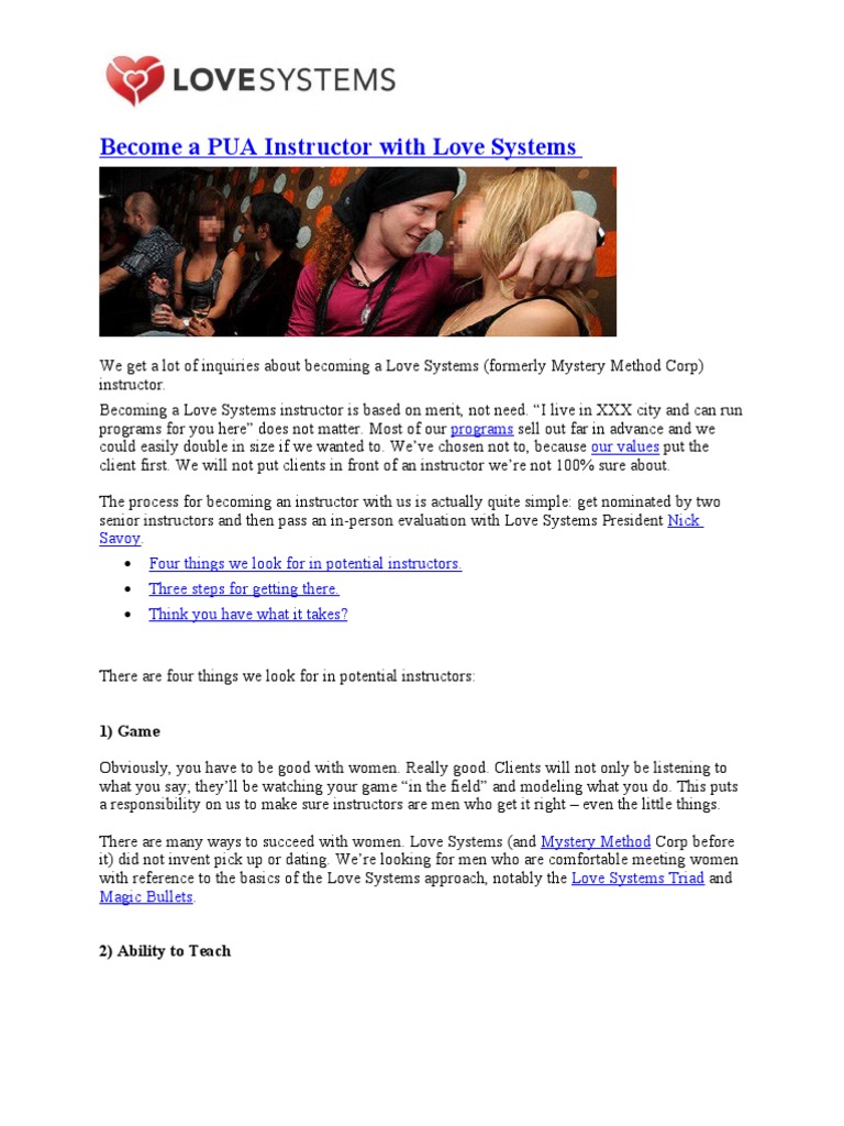 Become A PUA Instructor With Love Systems | Download Free PDF ...