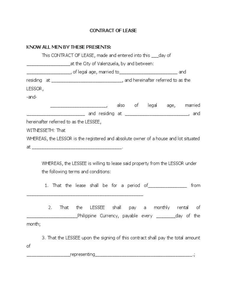 Contract of Lease Know All Men by These Presents | PDF | Lease | Civil ...