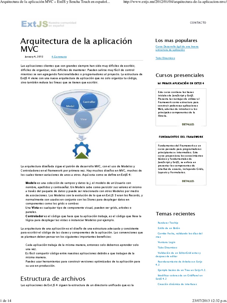 Guía de Arquitectura MVC en ExtJS 4 | PDF | Modelo – Vista – Controlador | Desarrollo de software