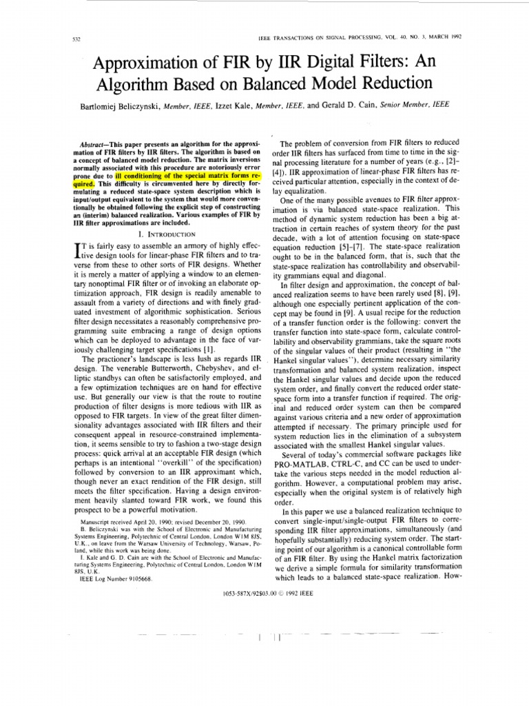 FIR to IIR Filter Approximation | PDF | Matrix (Mathematics) | Low Pass ...