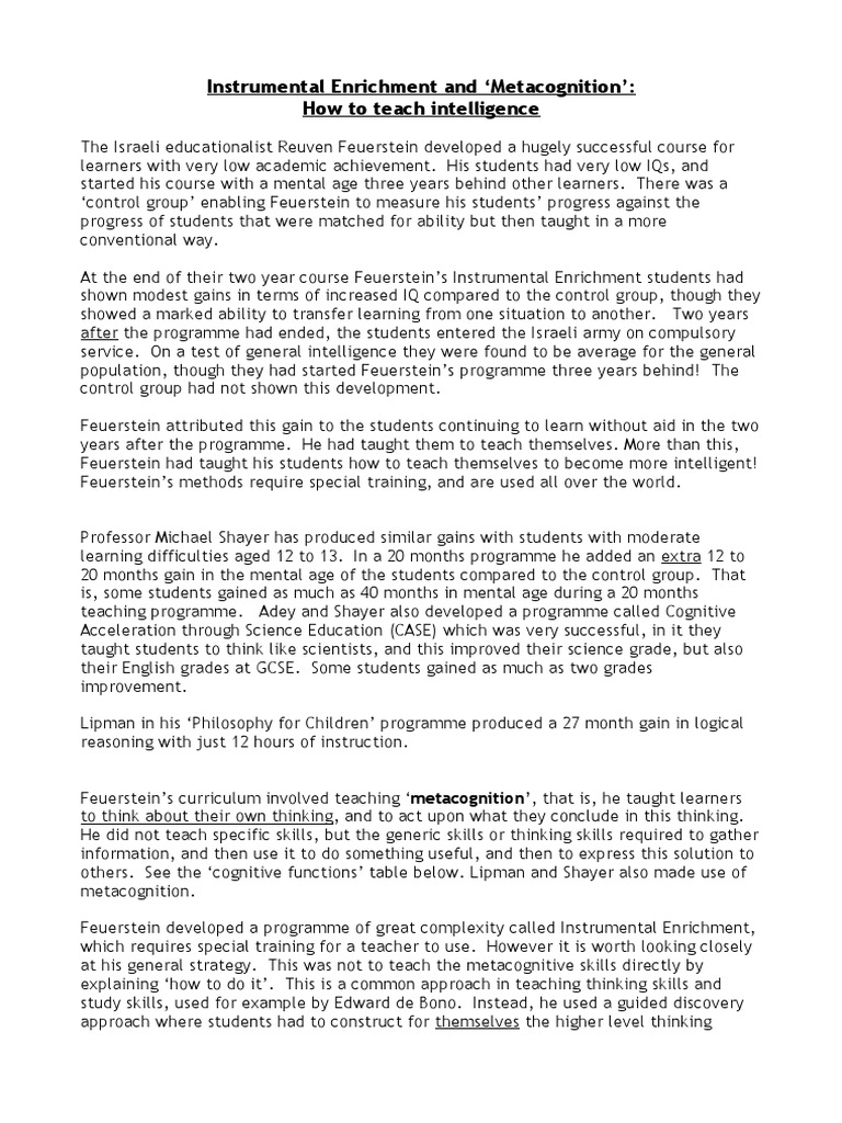 Feuerstein | PDF | Metacognition | Thought