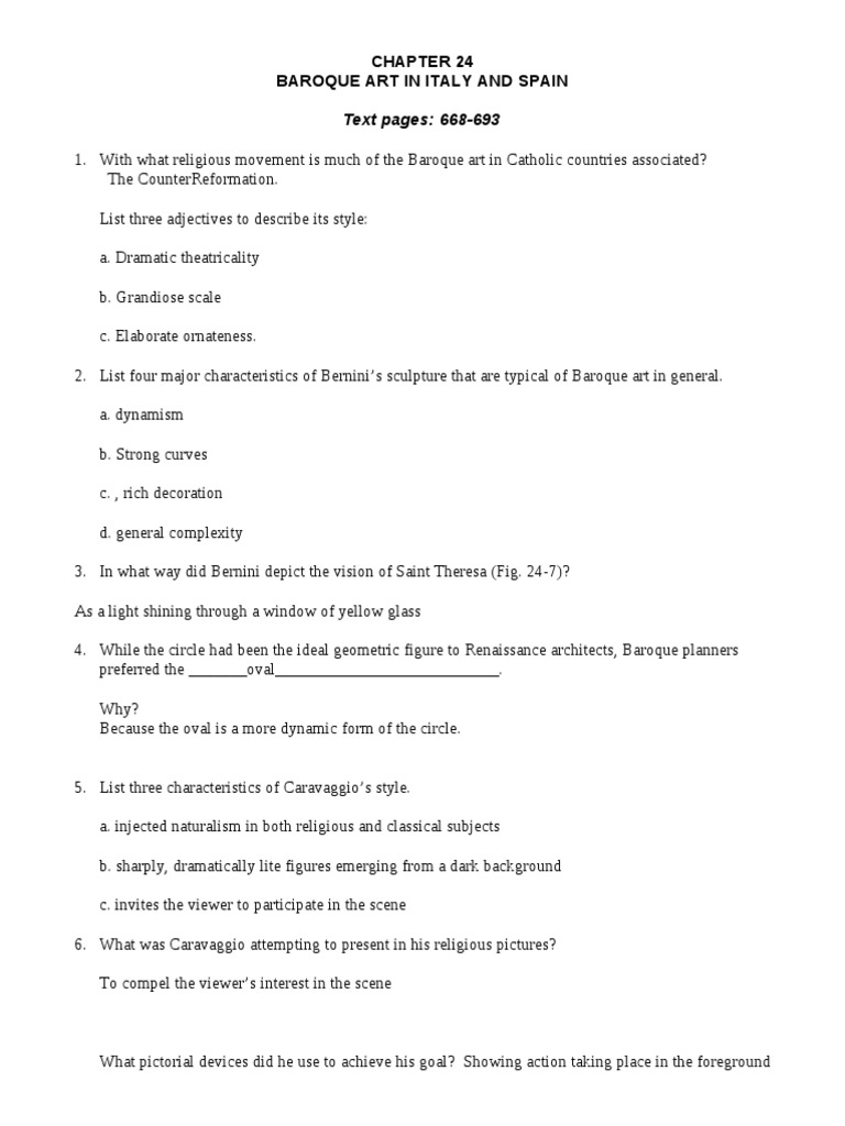 ARTS1304 Worksheet Chapter24 | PDF | Baroque | Museology