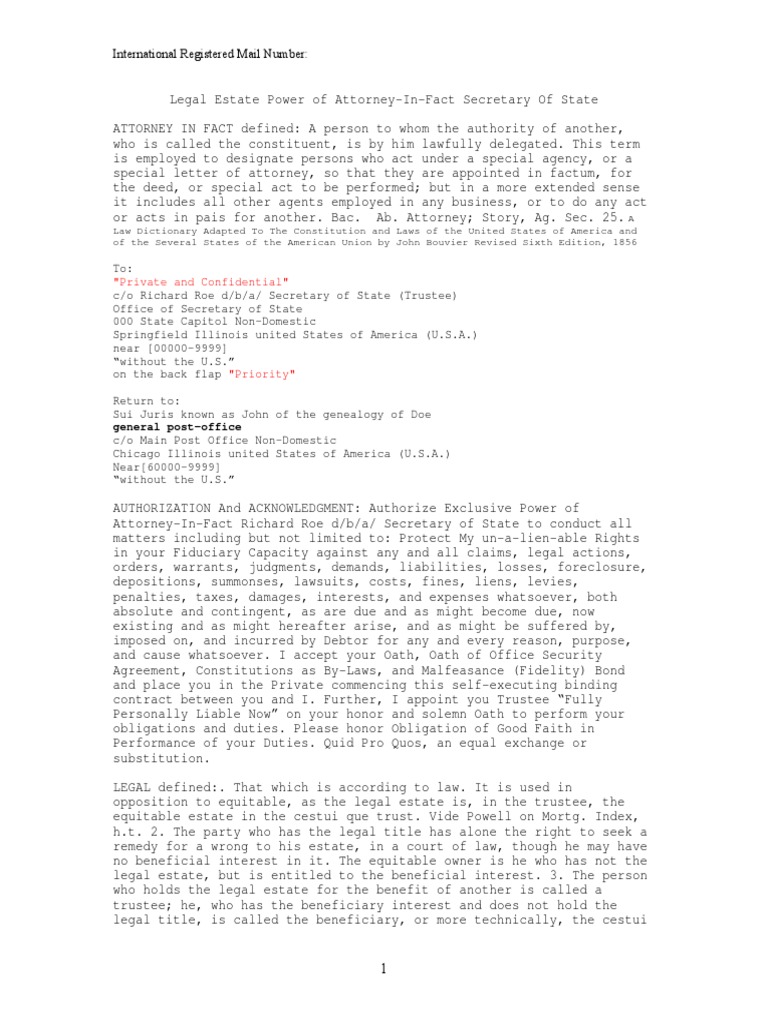 Authorize Power of Attorney-In-Fact To Trustee of Cestui Que Trust ...