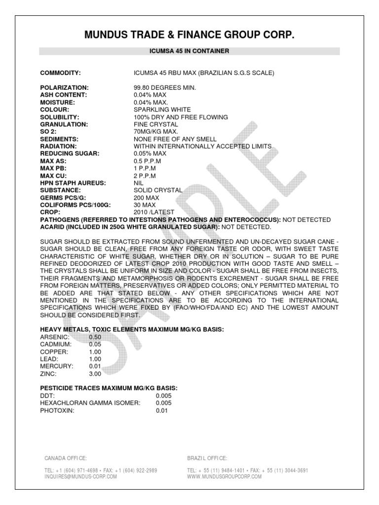 Icumsa 45 Specifications | PDF
