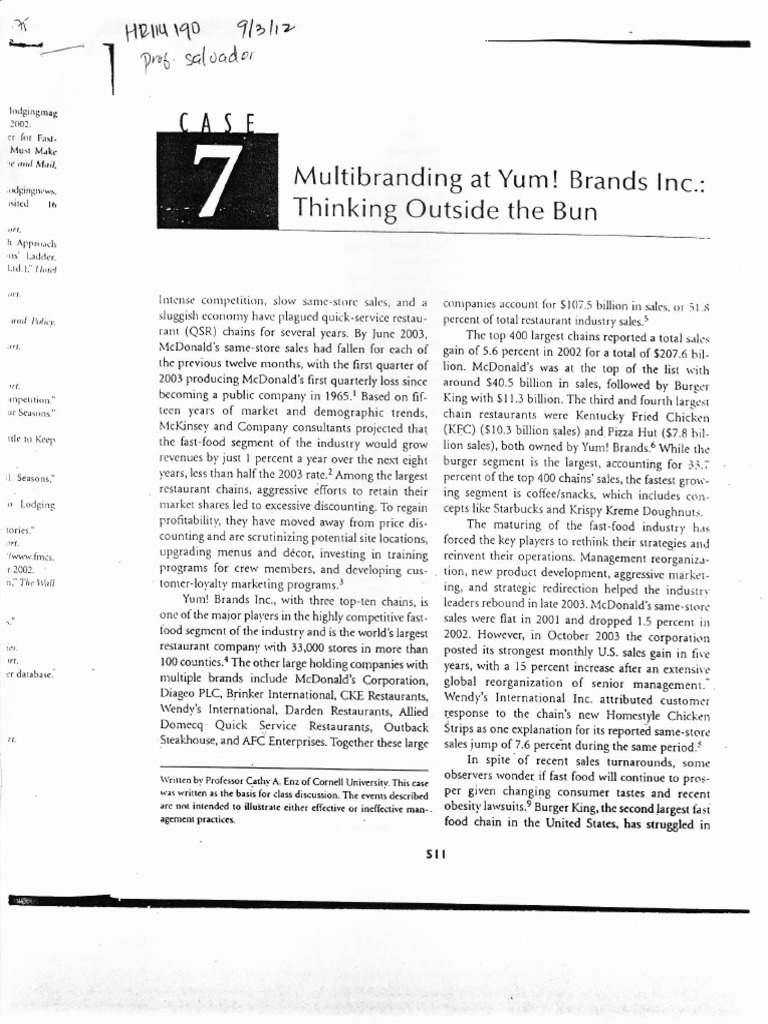 Yum Brands' Multibranding Strategy | PDF | Fast Food Restaurants ...
