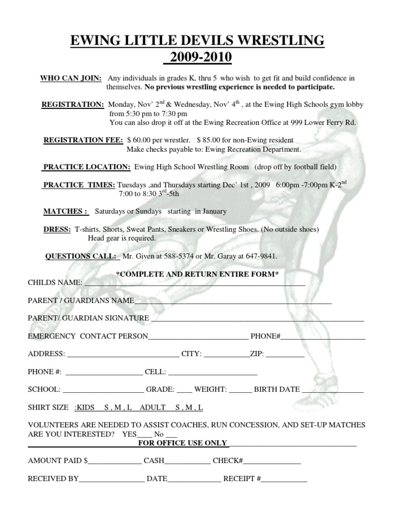 Ewing Little Devils Wrestling Registration | PDF