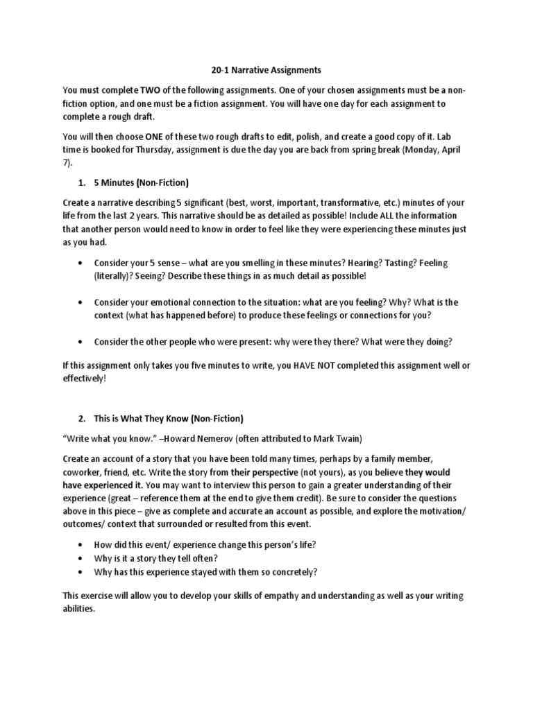 Narrative Writing Assignments Guide | PDF | Non Fiction | Narrative