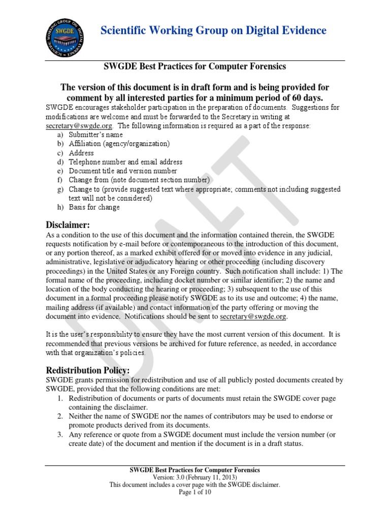 SWGDE Best Practices for Computer Forensics | PDF | Computer Forensics ...