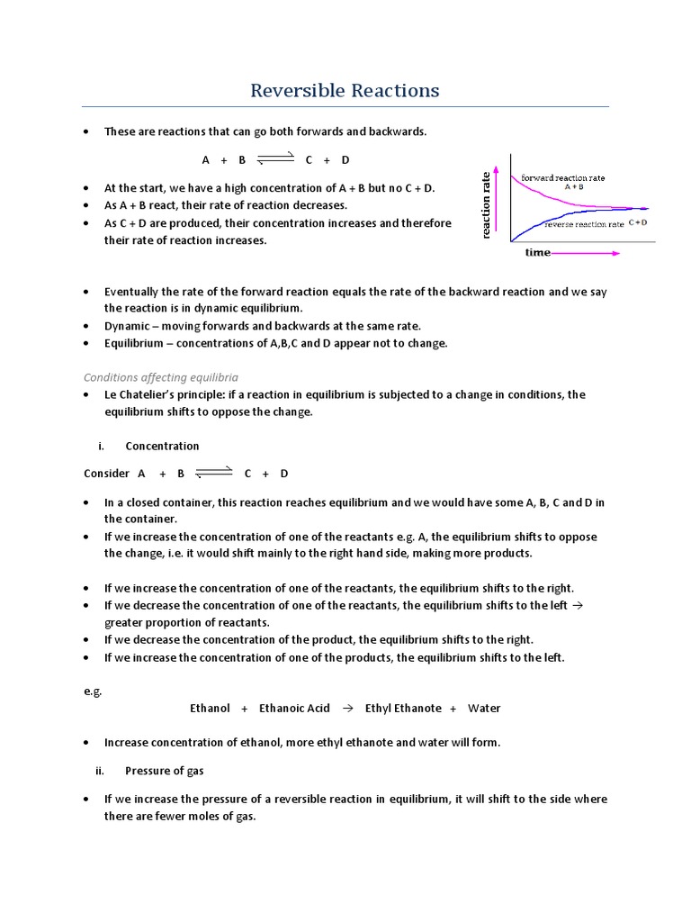 Reversible Reactions: Conditions Affecting Equilibria | PDF | Chemical ...