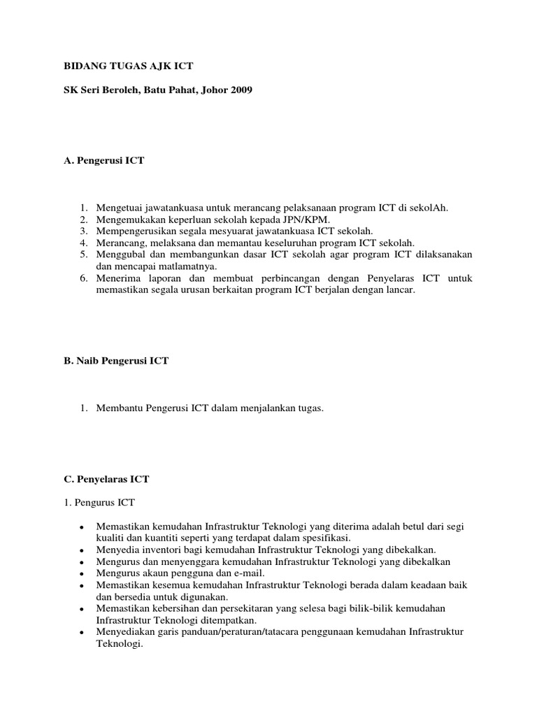 Bidang Tugas Ajk Ict | PDF