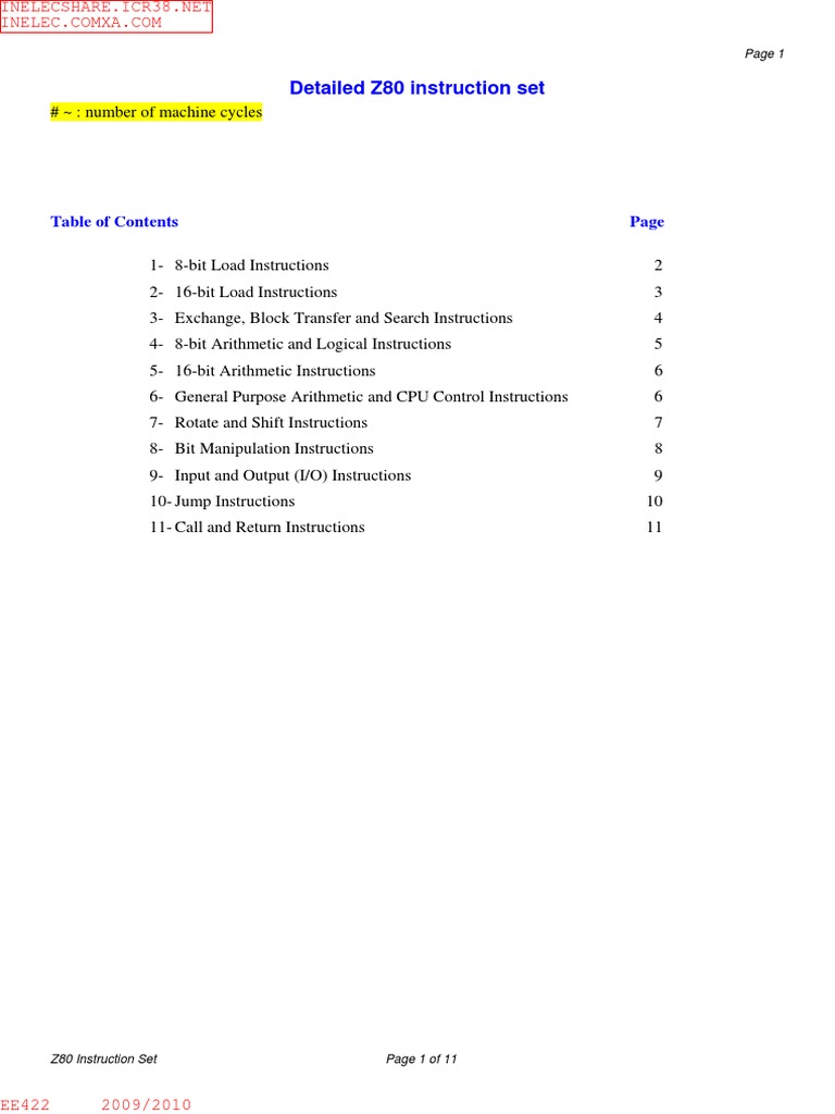 Detailed Z80 Instruction Set | Download Free PDF | Electronic ...