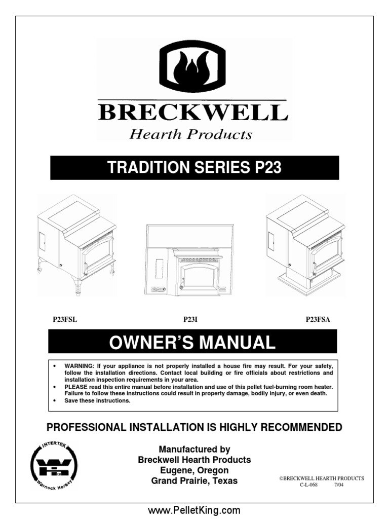 Breckwell P23 Pellet Stove Manual | PDF | Stove | Thermostat