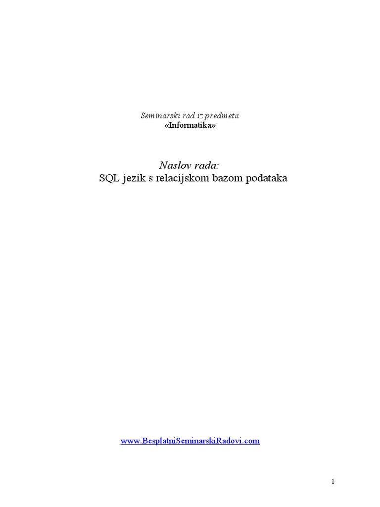 SQL Jezik S Relacijskom Bazom Podataka | PDF