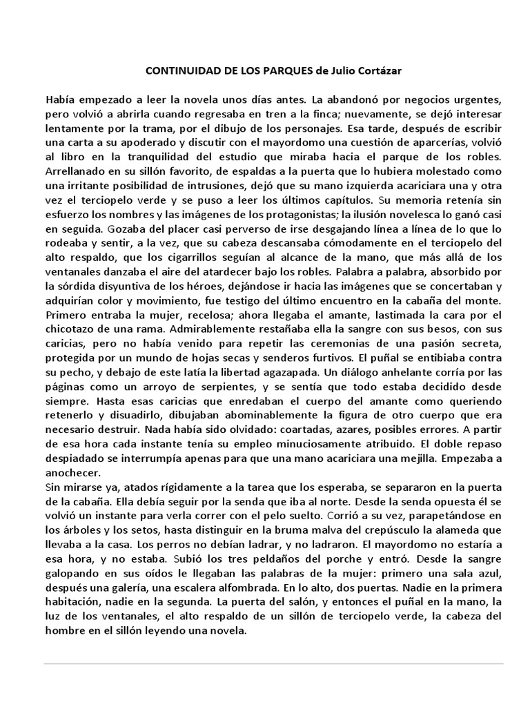 CONTINUIDAD DE LOS PARQUES de Julio Cortázar - Cuento, Análisis y ...