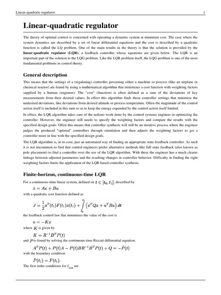 Linear-Quadratic Regulator Guide | PDF | Computational Science ...