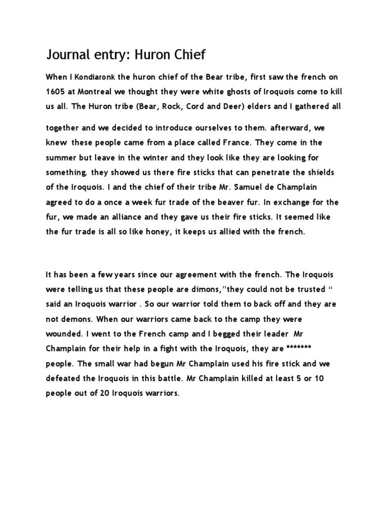 Journal Entry: Huron Chief: Kondiaronk | PDF